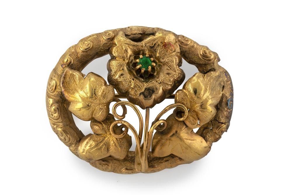 Colonial Australian Gold Brooch with Green Stone, Floral Motif ...