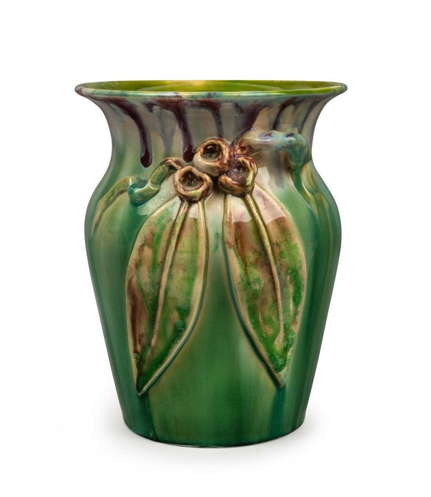 Remued Pottery Vase with Gumnuts and Burgundy Highlights - Remued ...