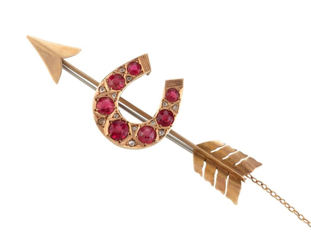 Colonial 15ct Gold Horseshoe & Arrow Brooch with Garnets - Brooches ...