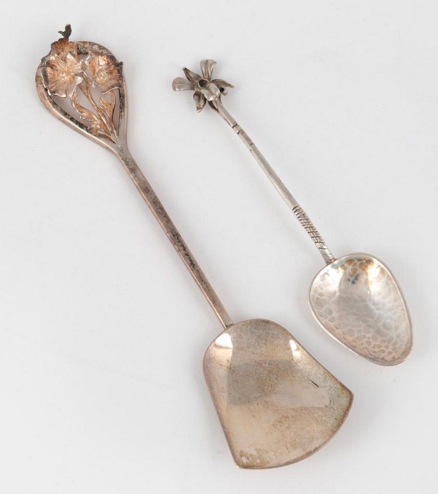 Australian silver jam spoon and teaspoon with native orchid motif ...