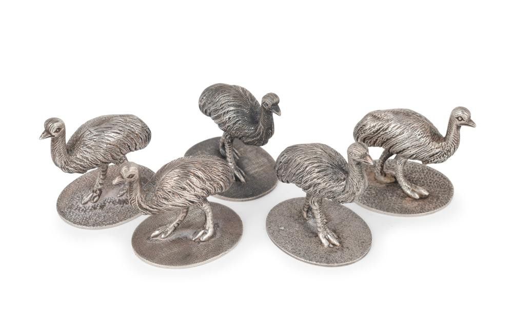 Set of Five Australian Silver Emu Statues by Drummond - Zother - Silver