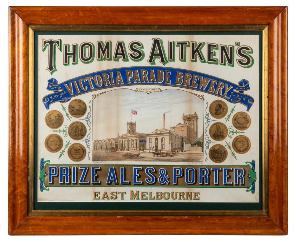 Thomas Atkins Brewery Antique Advertising Lithograph in Maple Frame ...