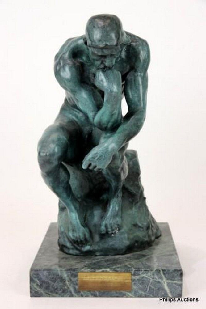 Rodin's 'The Thinker' Bronze Figure on Green Marble Base - Figures ...