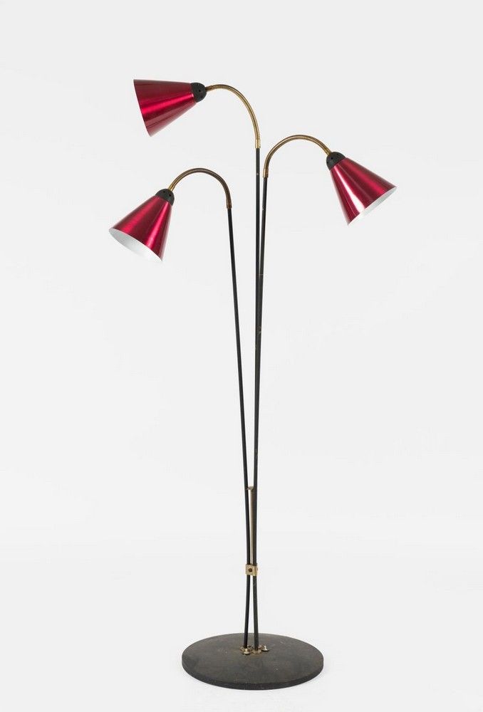 Franklite Three-Headed Floor Lamp, 1950s, Adjustable Anodised Shades ...