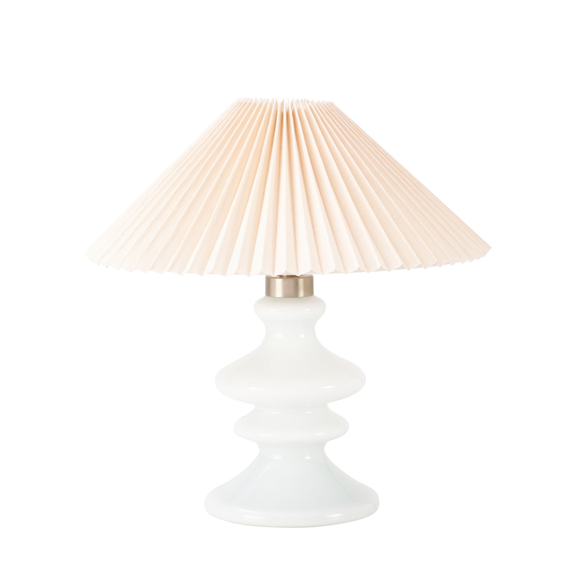 Holmegaard 'Mary' table lamp, milk glass base, pleated shade, Denmark ...