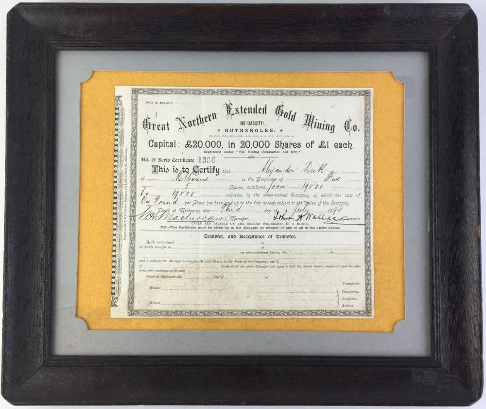 Great Northern Gold Mining Co. Scrip Certificate 1890 - Notes & Scrip ...