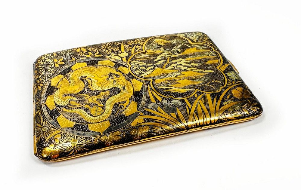 Japanese Komai Damascene Dragon Cigarette Case with Gold Inlay ...