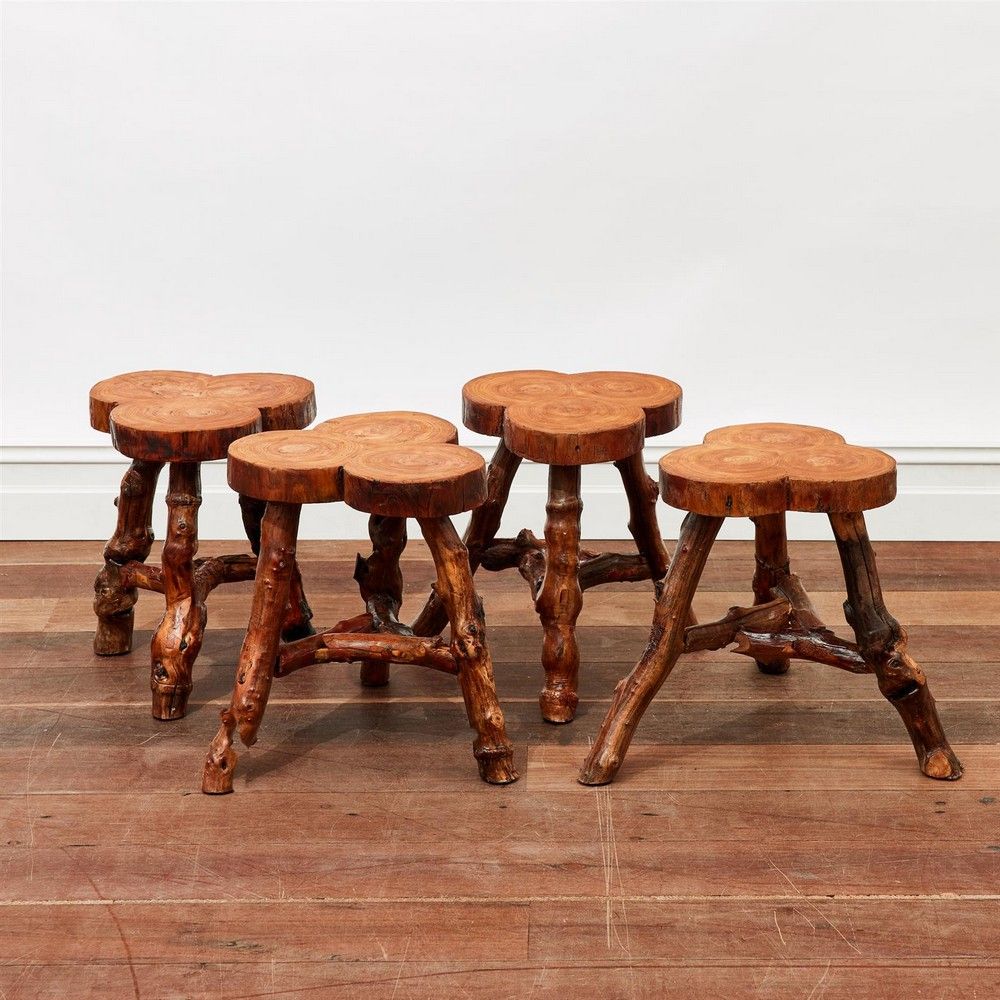Trefoil Seat Stools with Branch Legs Set of Four - Seating - Stools ...