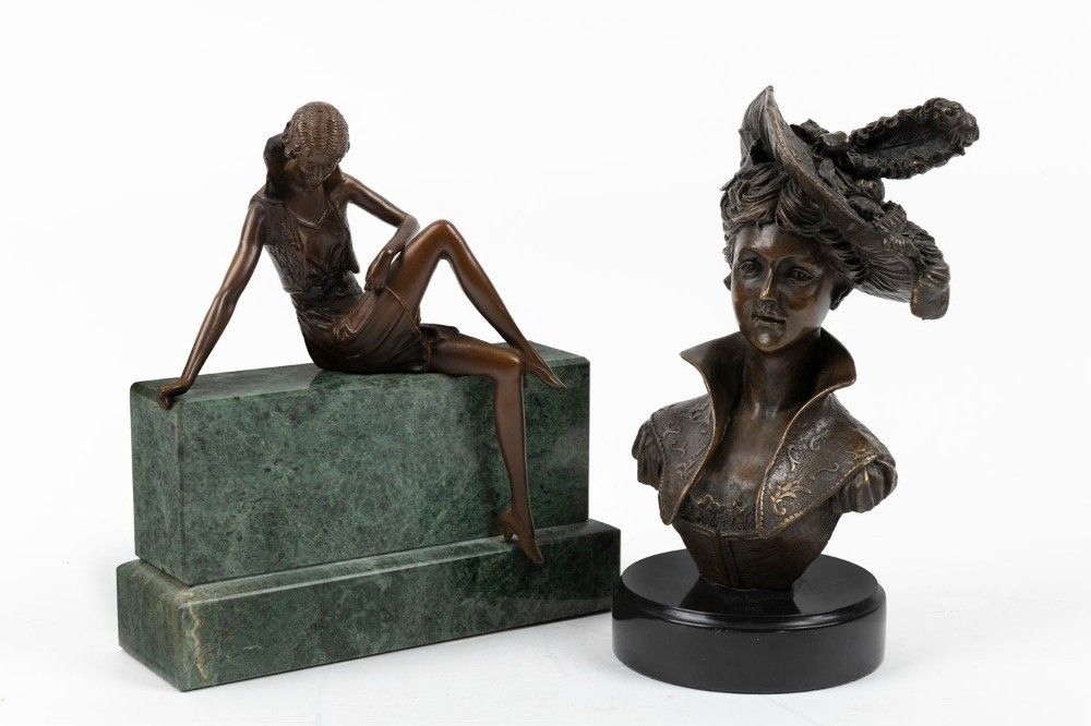 Bronze Bust and Lady Statue on Marble Base Set - Busts/Heads ...