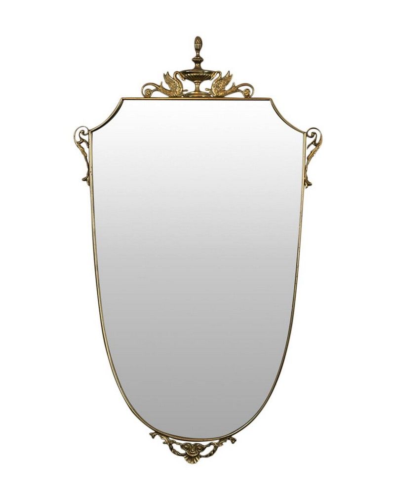 Regency Style Brass Shield Mirror with Swan Crest, 1950s - Zother ...