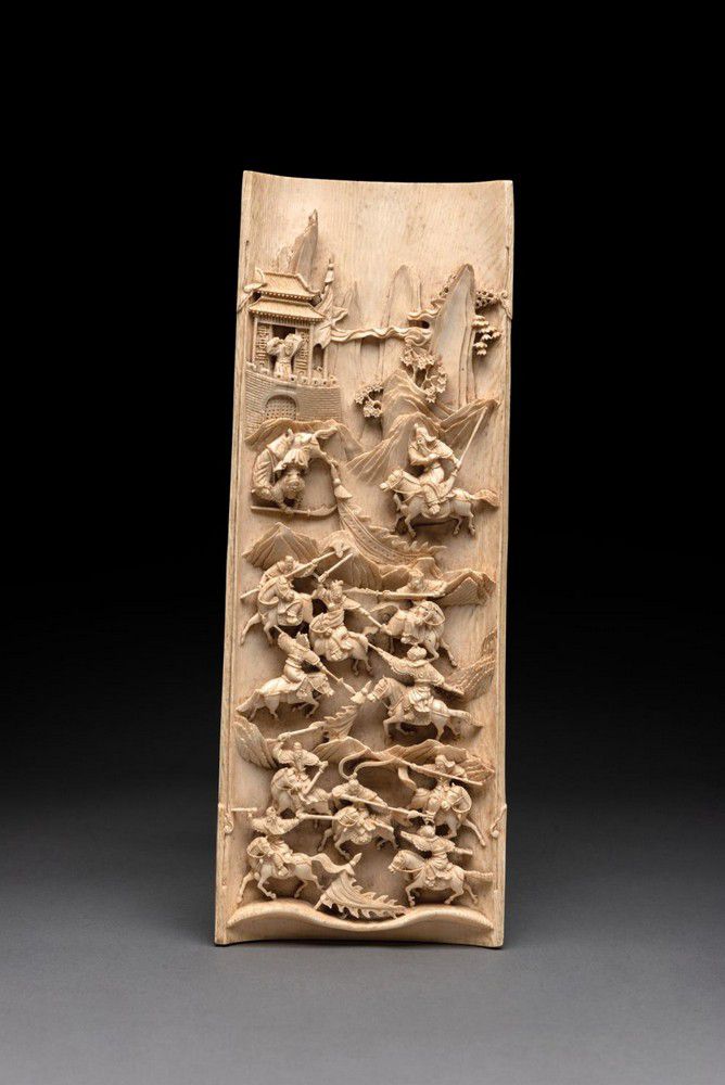 Chinese Ivory Arm Rest with Scholar and Battle Scenes - Ivory - Oriental