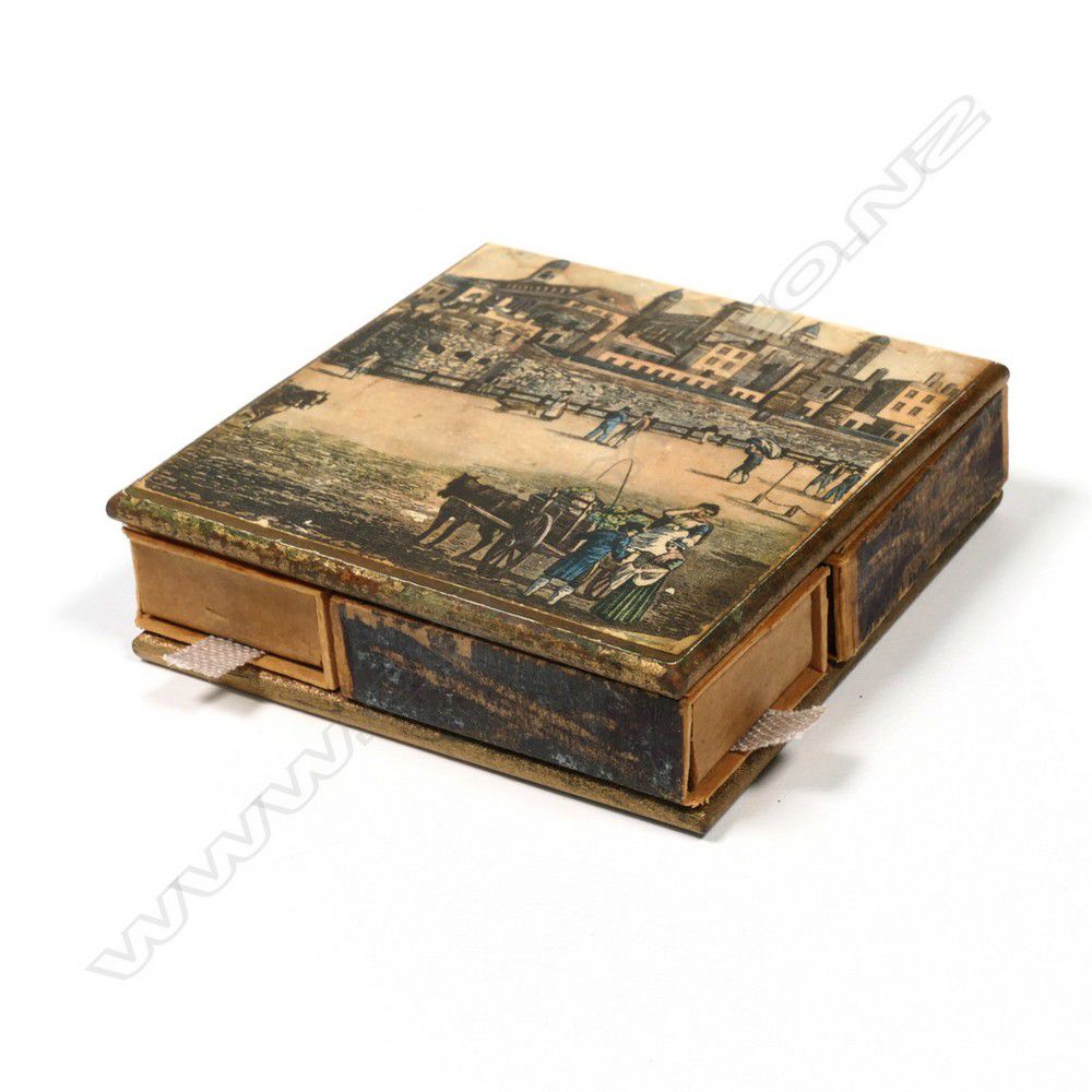 Matchbox Stamp Box with Continental Street Scene - Stamp cases - Sundries