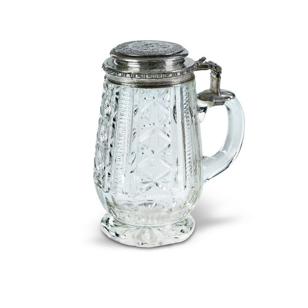 1893 German Cut Crystal Tankard with Silver Cover and Inscription ...