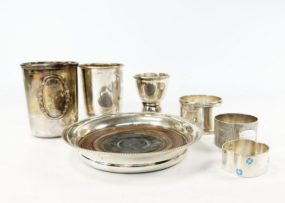 Collection of Seven Silver Table Items, Total Weight 221g - Mugs, Cups ...