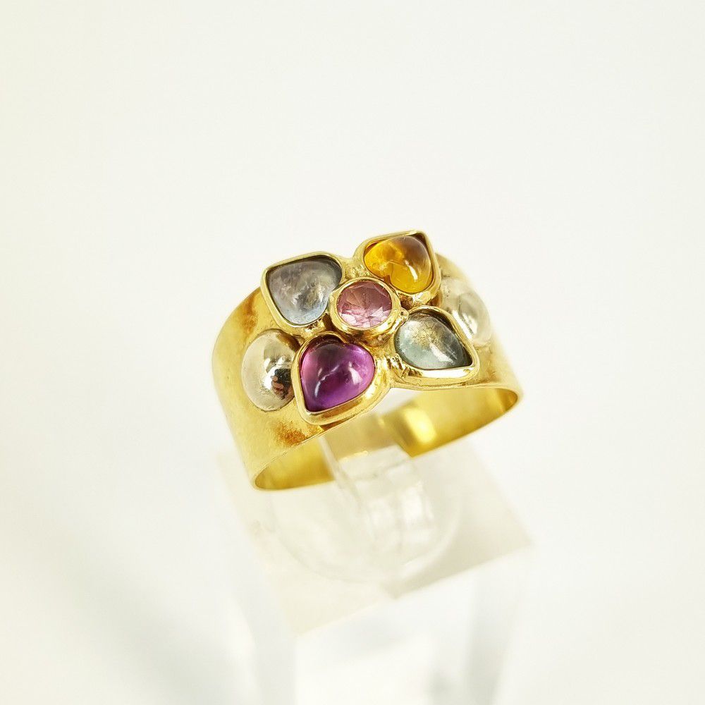 18ct Multi-Gemstone Gold Ring, Size R-S - Rings - Jewellery