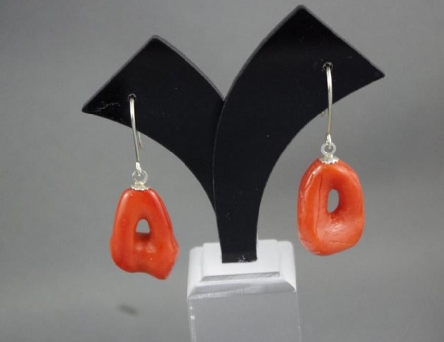 Designer Red Coral Earrings in 9ct Gold - Earrings - Jewellery