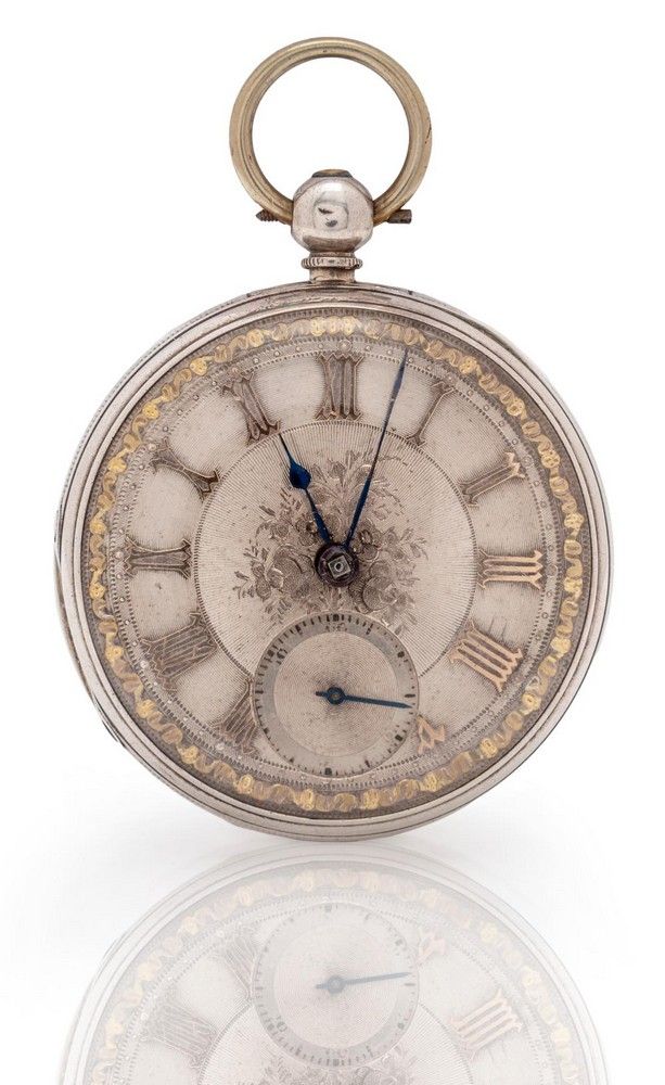1865 Silver Open-Face Watch with Gold Numerals and Embellishment ...