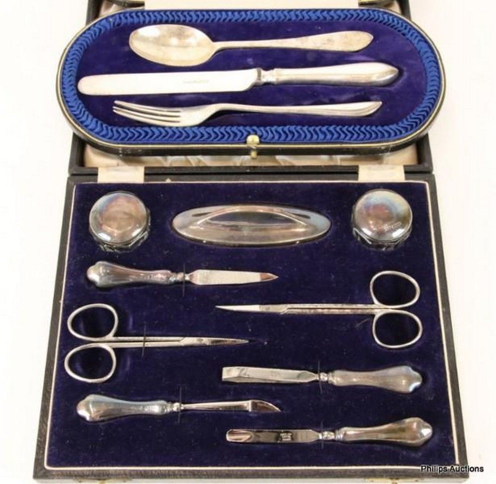 Edwardian Sterling Silver Manicure Set and Victorian Christening Set ...