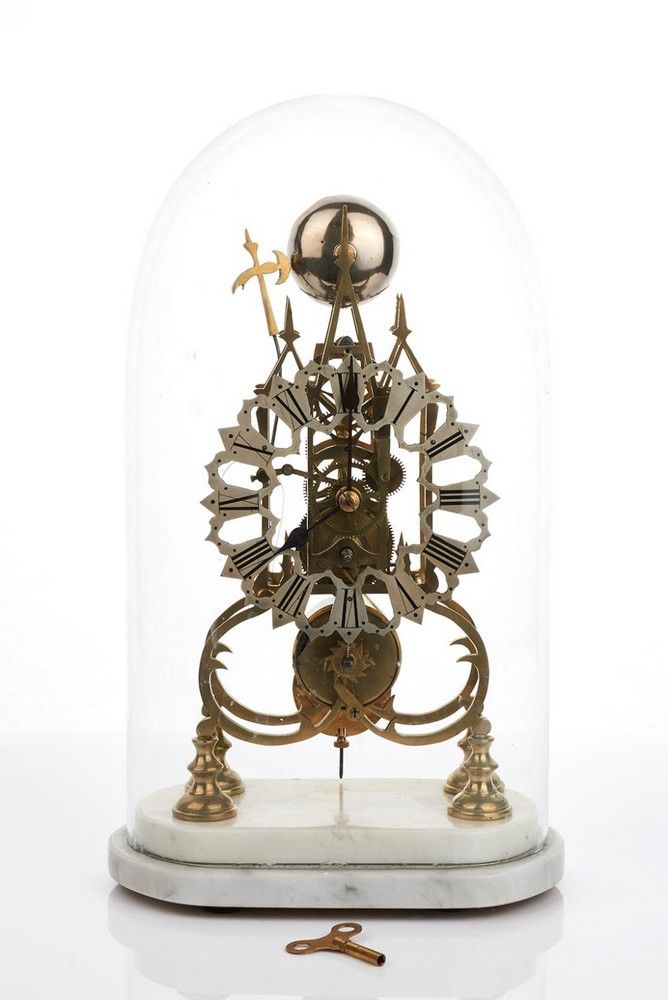 Brass cathedral skeleton clock with glass dome, French, 1880 - Clocks ...