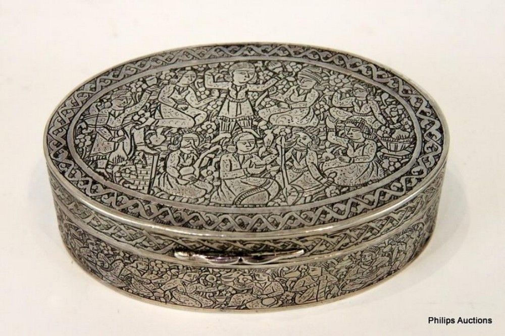 Persian Silver Oval Snuff Box, X-Ray Tested, Circa 1900 - Snuff ...