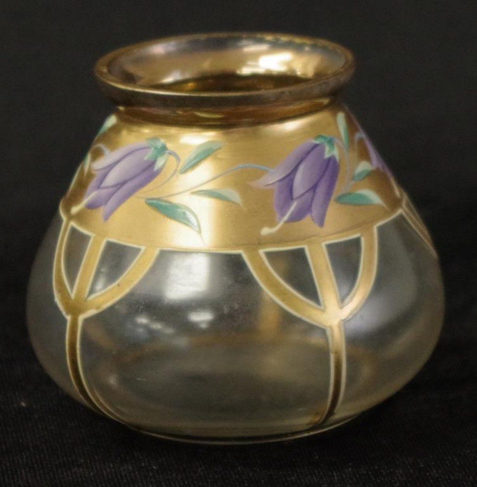 Moser-Style Crystal Posy Vase with Hand-Painted Blossoms - European - Glass