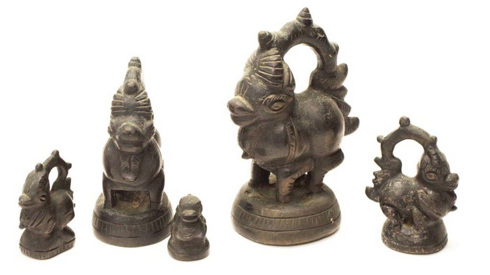 Set of 5 Cow Bronze Opium Weights - 13cm Height - Zother - Oriental