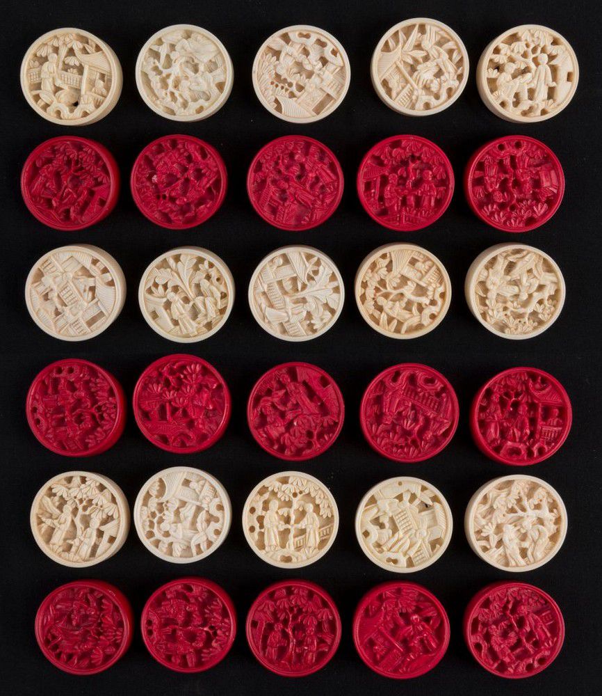 Qing Dynasty Ivory Gaming Pieces Set - Ivory - Oriental