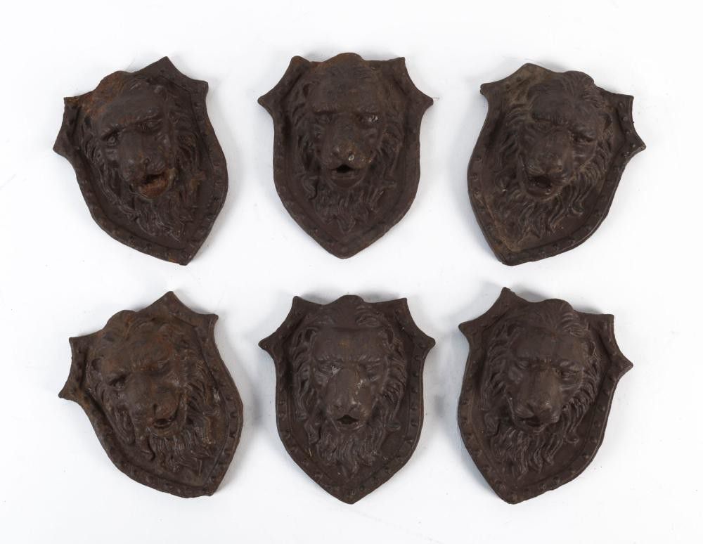 Painted Cast Iron Lion Mask Architectural Fixtures Set