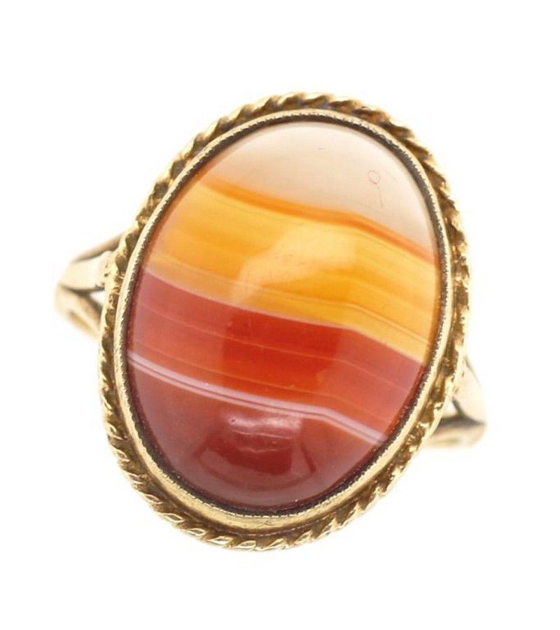 Banded Agate Ring, 9ct Gold, Birmingham 1965 - Size M - Rings - Jewellery