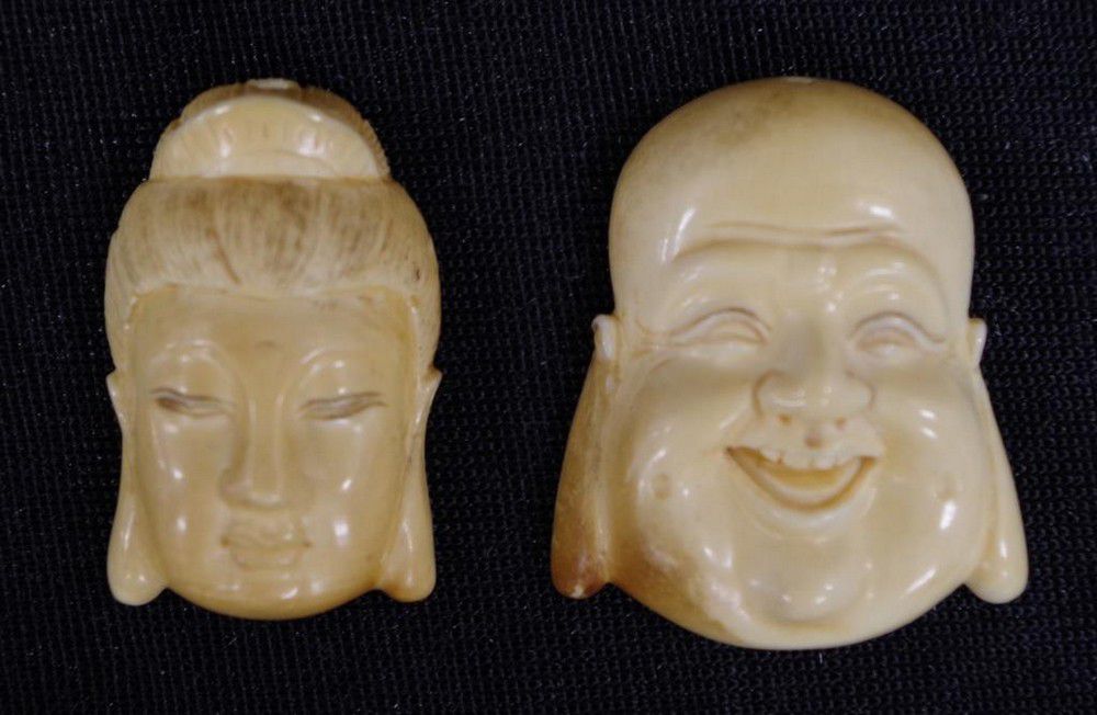 Chinese Ivory Portrait Faces: Woman and Bodai - Ivory - Oriental