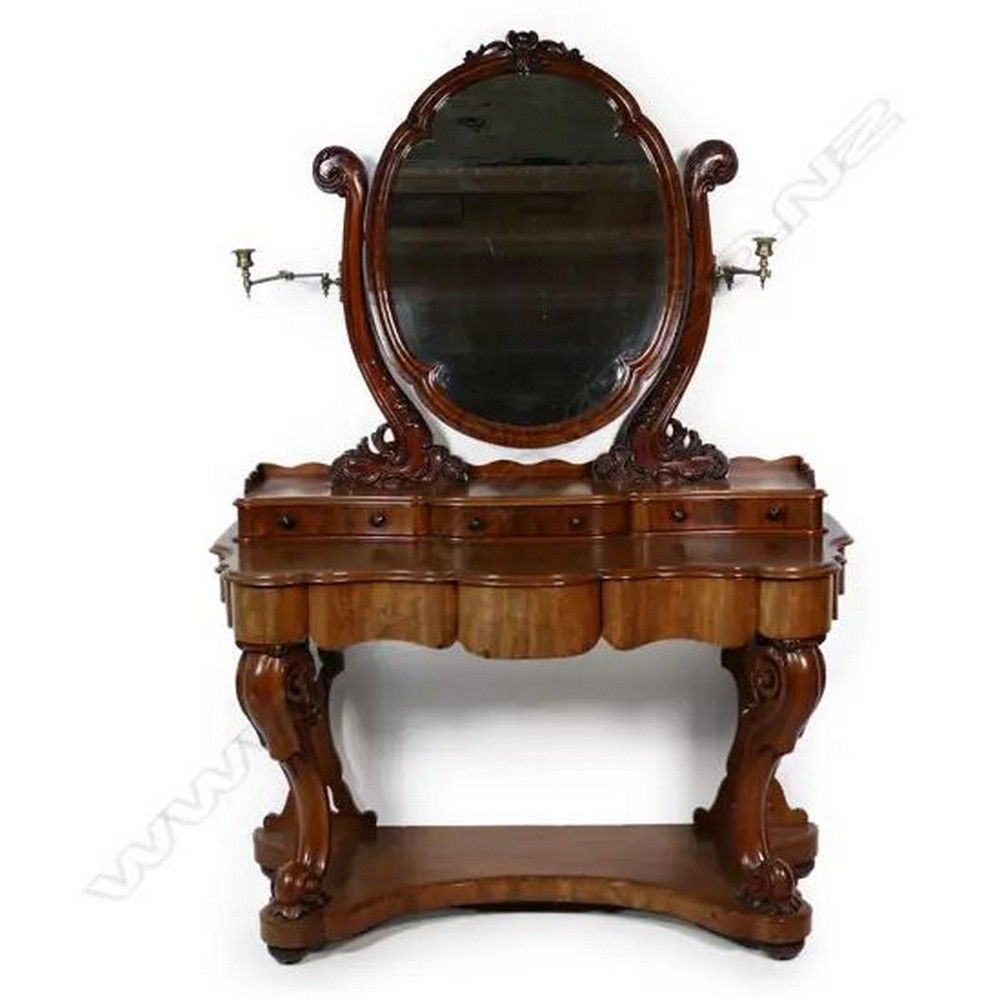 Victorian Mahogany Dressing Table with Oval Mirror and Sconces ...