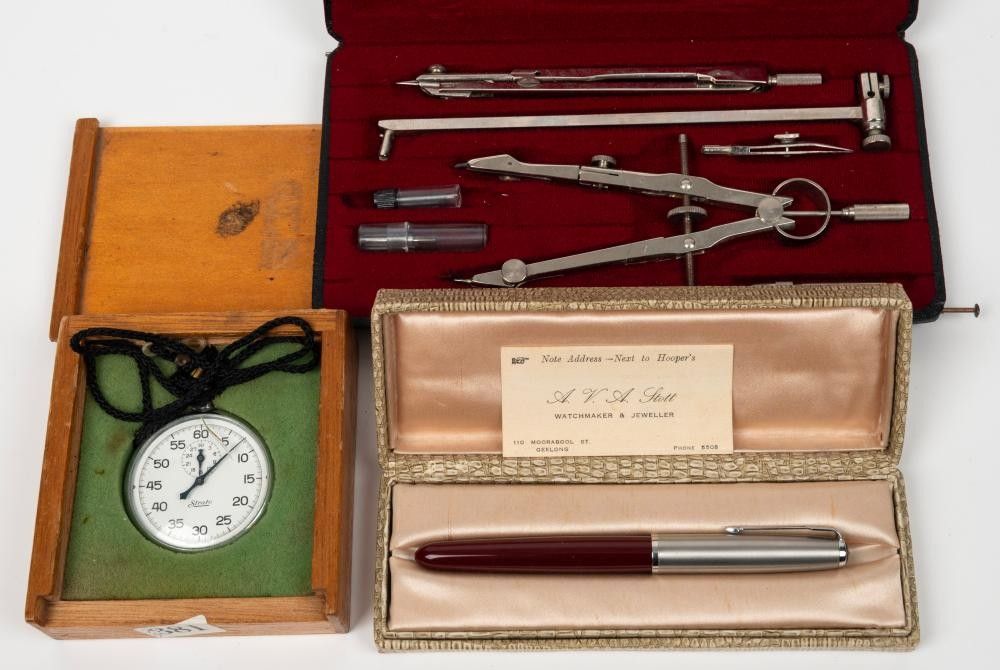 Vintage Boxed Collection: Parker Pen, Stopwatch, Cartography Tools ...