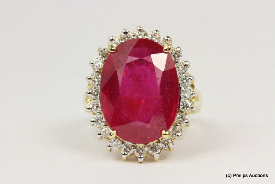 Glass Filled Ruby and Diamond Cluster Ring - Rings - Jewellery