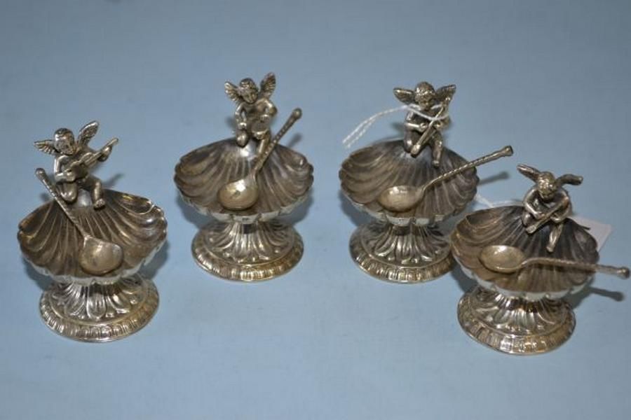 Sterling Silver Cherub Salt Set with Spoons - Condiment & Cruet Sets ...