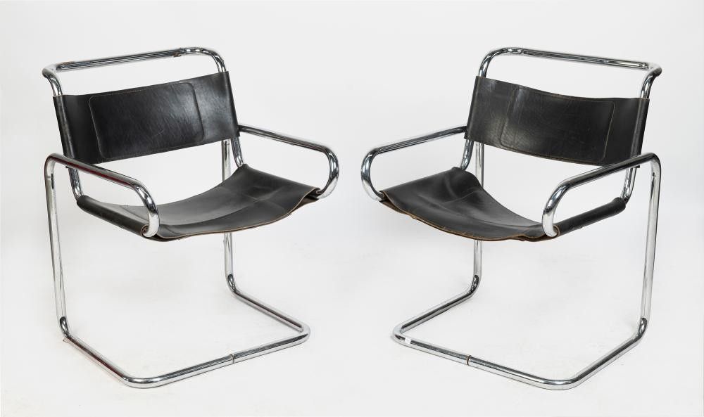 Ralph Rye Style Cantilevered Armchairs, 1960s, Chrome and Leather ...