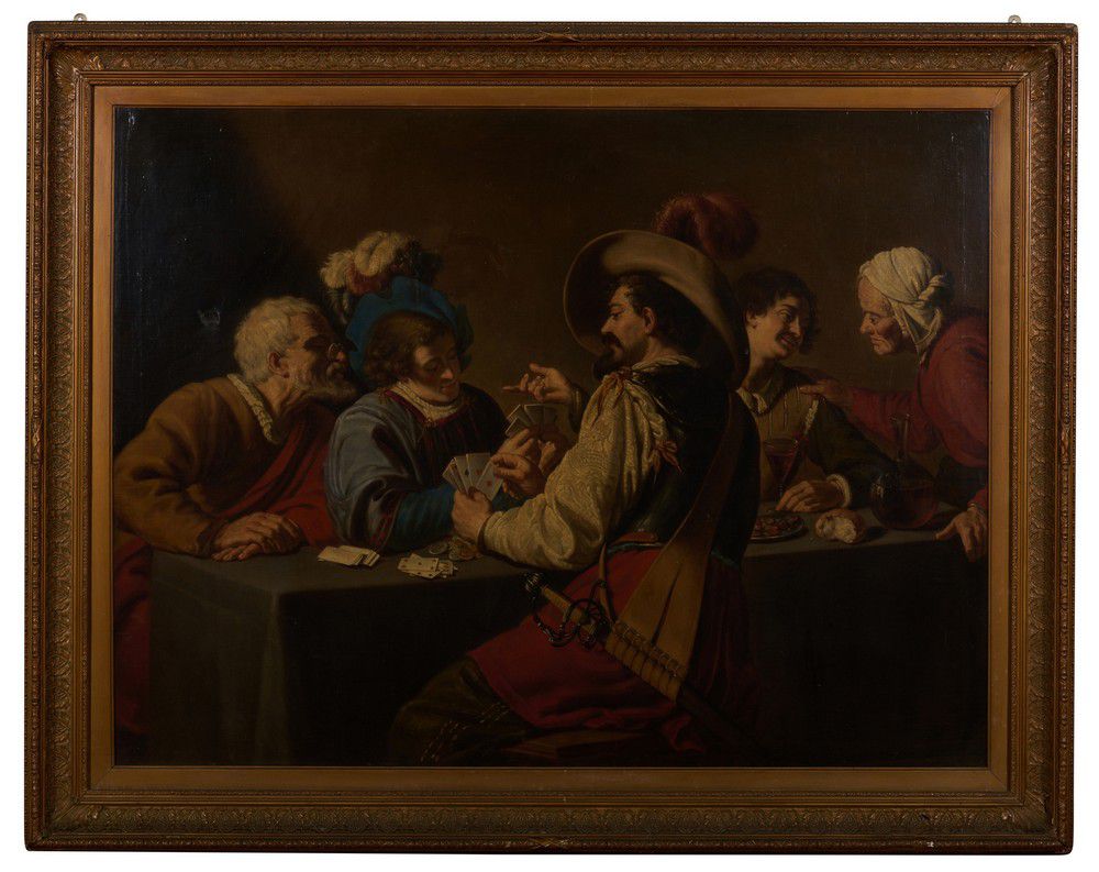 "The Gamblers" by T. Rombouts, 19th Century Flemish Painting - Oil ...