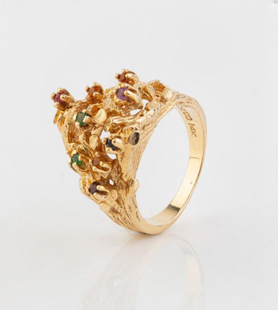 Freeform Gem Set Ring in 14ct Gold by Seco - Rings - Jewellery