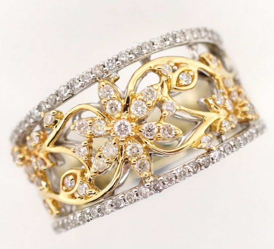 Kallati Two-Tone Diamond Ring, 14ct, Size N-O - Rings - Jewellery