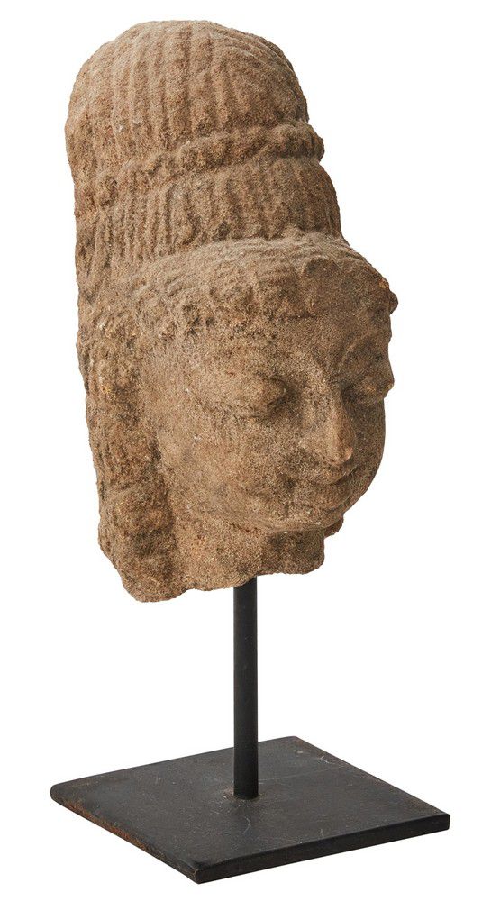 Indian Stone Head of Female Deity with Elaborate Coiffure - Zother ...