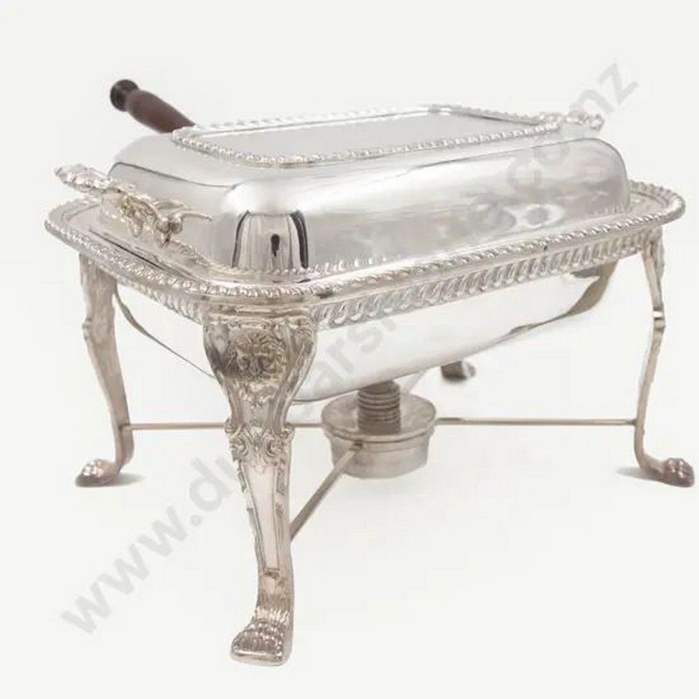 Rectangular Silver Plate Breakfast Chafing Dish with Wooden Handle - Bowls, Comports and Dishes ...