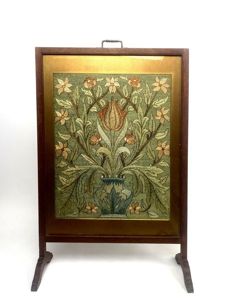 William Morris Embroidered Silk & Timber Fire Screen, Tulip Design ...