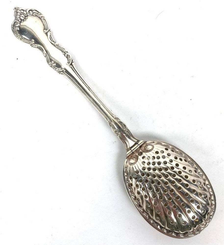 Sterling Silver Tea Infuser Spoon with Repousse Handle, 16cm - Flatware ...